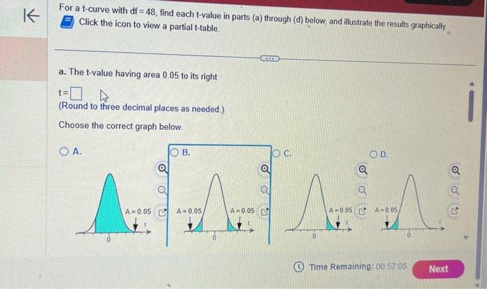 Solved For a t-curve with df=48, find each t-value in parts | Chegg.com