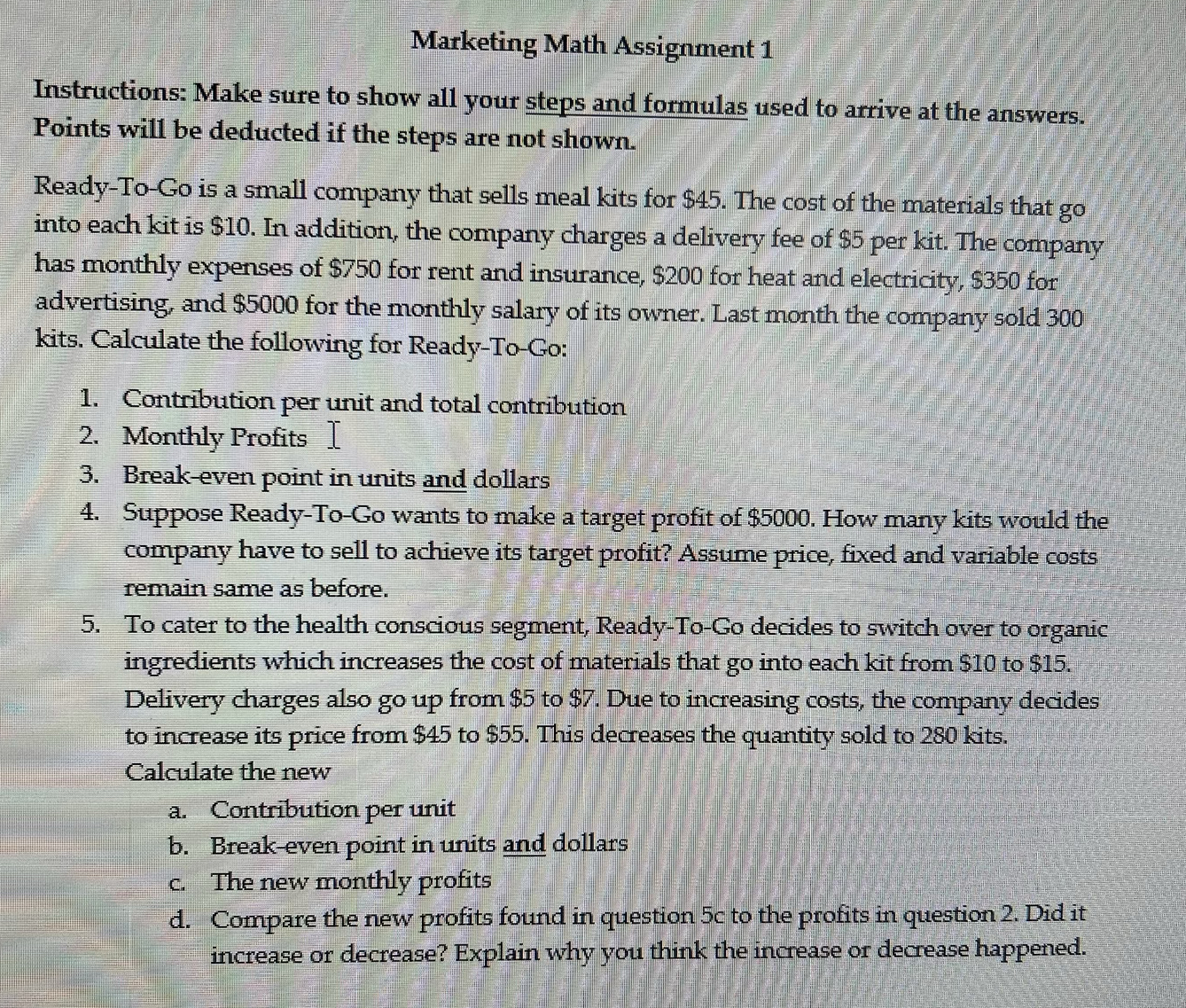 Solved Marketing Math Assignment 1Instructions: Make sure to | Chegg.com