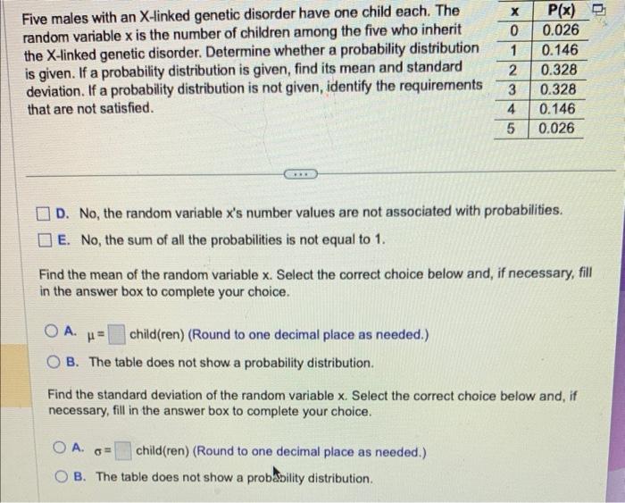 Solved Five males with an X-linked genetic disorder have one | Chegg.com