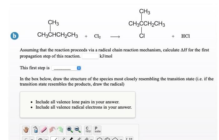 Solved CH3 CH3 CH3CCH2CH3 b CH3CHCH2CH3 + Cl2 CI + HCI | Chegg.com