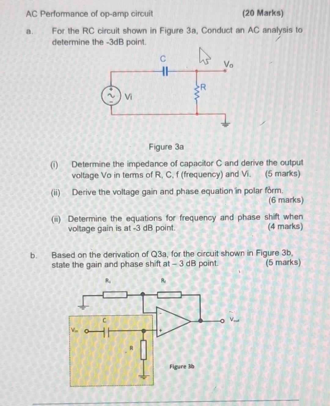 Solved AC Performance of op-amp circuit (20 Marks) a. For | Chegg.com