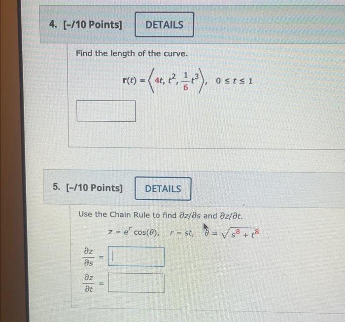 Solved Find the length of the curve. r(t)=(4t,t2,61t3),0≤t≤1 | Chegg.com