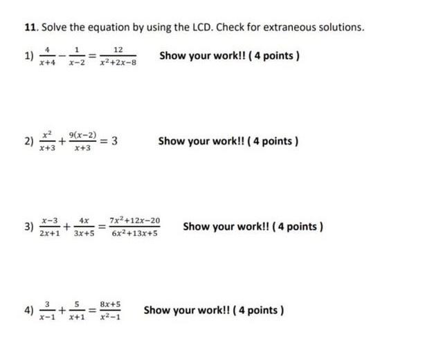 Solved 11. Solve the equation by using the LCD. Check for | Chegg.com