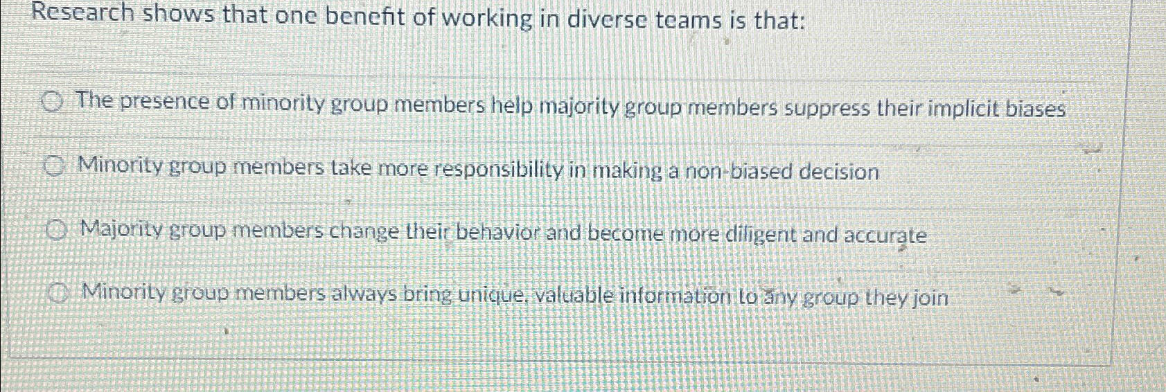 Solved Research shows that one benefit of working in diverse | Chegg.com