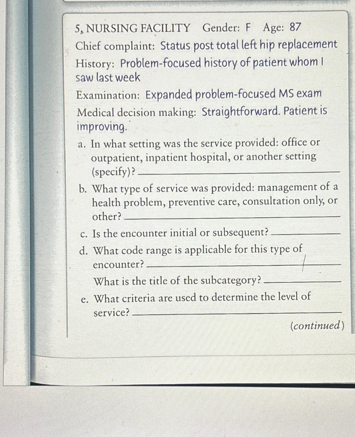 Solved NURSING FACILITY Gender: F Age: 87Chief complaint: | Chegg.com