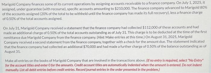 Solved Marigold Company finances some of its current | Chegg.com