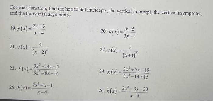 Solved For each function, find the horizontal intercepts, | Chegg.com