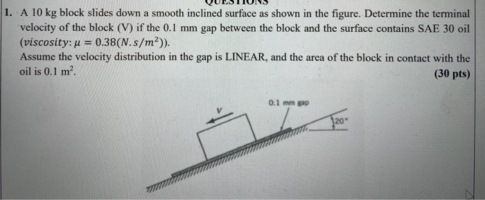 Solved QUESTIONS 1. A 10 kg block slides down a smooth | Chegg.com
