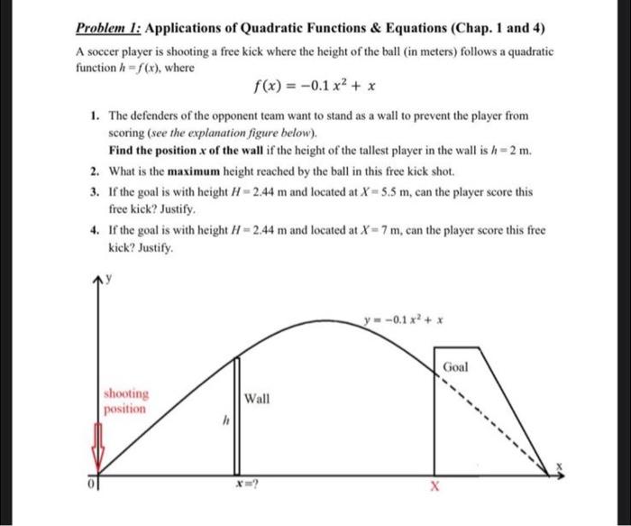 Solved Problem 1: Applications of Quadratic Functions & | Chegg.com