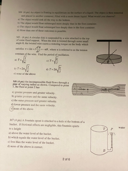 Solved M (4 ) An object is floating in equilibrium on the | Chegg.com