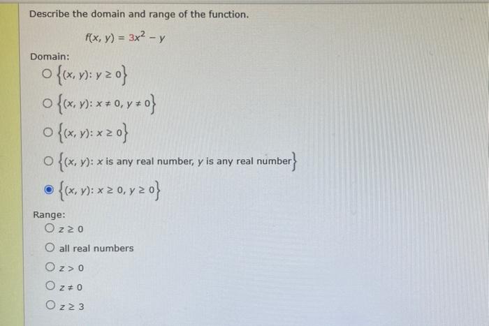 Solved Describe the domain and range of the function. F(x, | Chegg.com