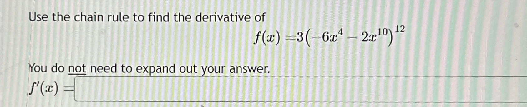 Solved Use the chain rule to find the derivative | Chegg.com