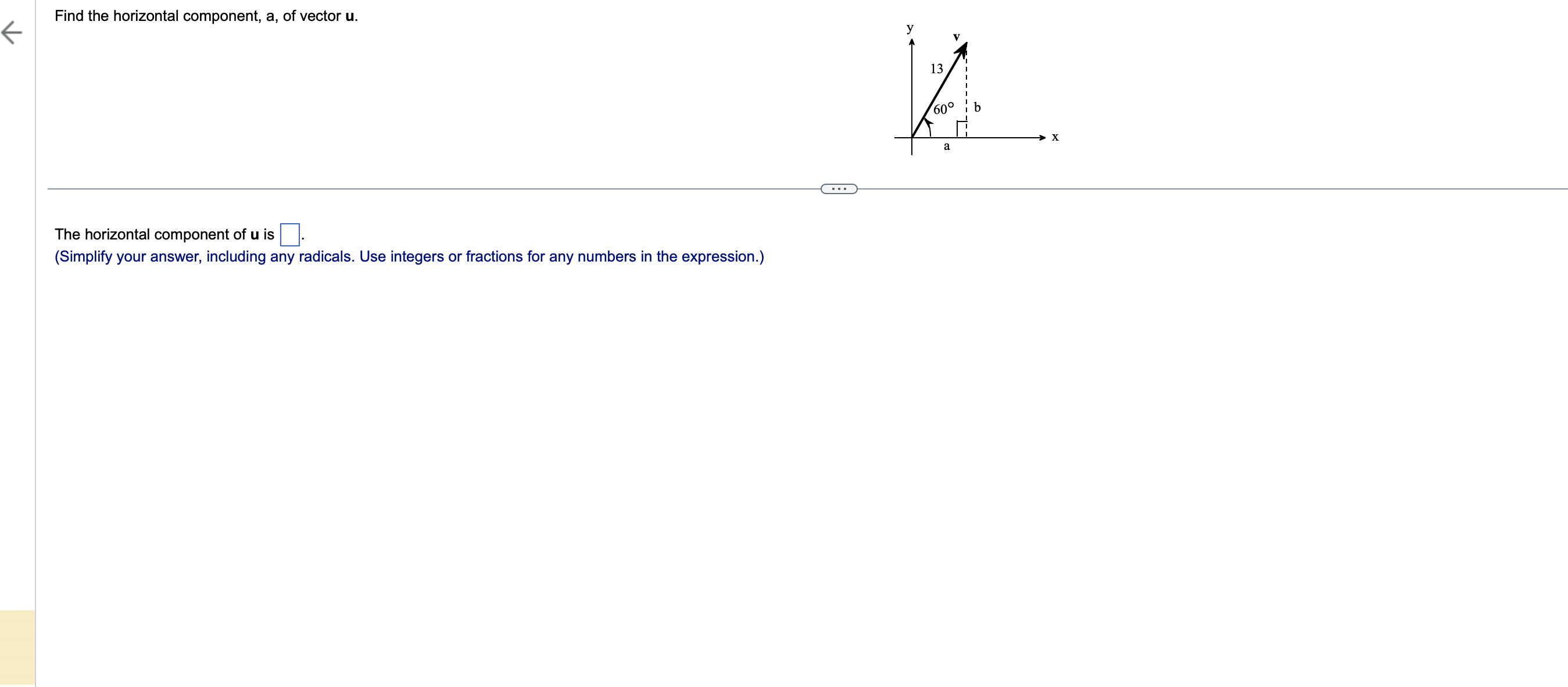 Solved Find the horizontal component, a, ﻿of vector u.The | Chegg.com