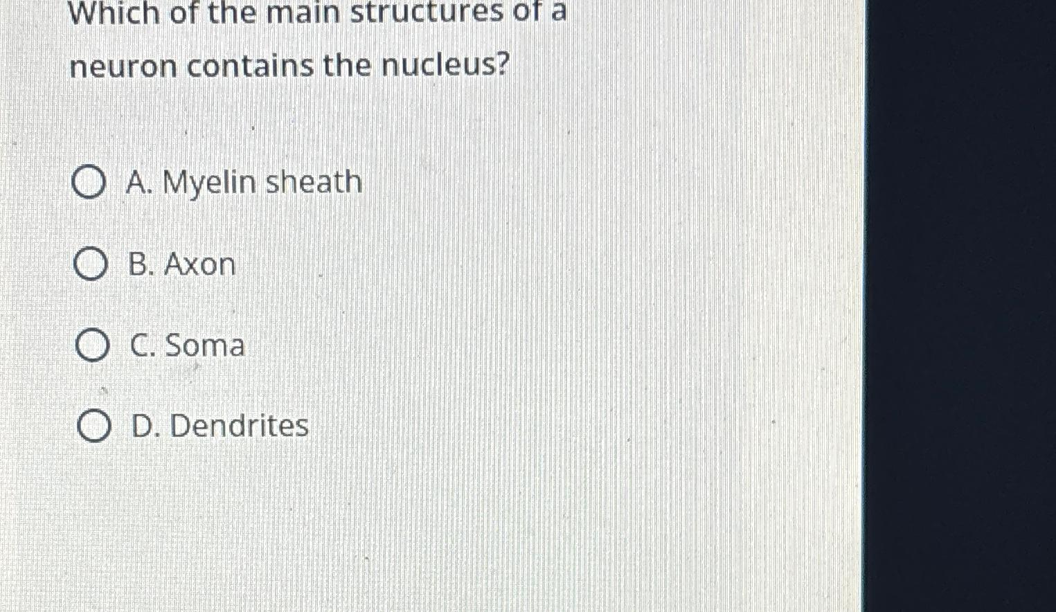 Solved Which of the main structures of a neuron contains the | Chegg.com