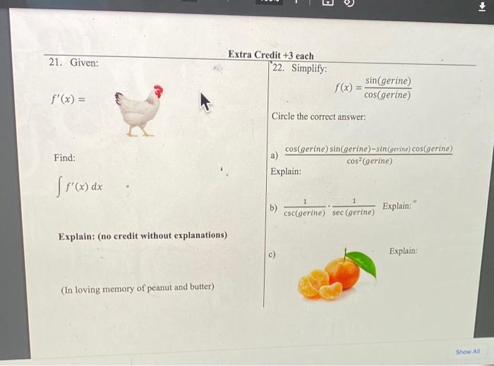 Solved 21. Given: Extra Credit +3 each 22. Simplify: f(x) | Chegg.com