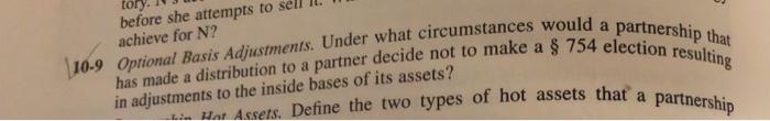 Solved a partnership that a $ 754 election resulting 10-9 | Chegg.com