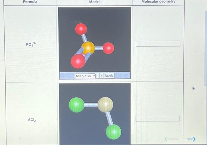 Solved Formula PO43- SC1₂ Model ball & stick - + labels | Chegg.com
