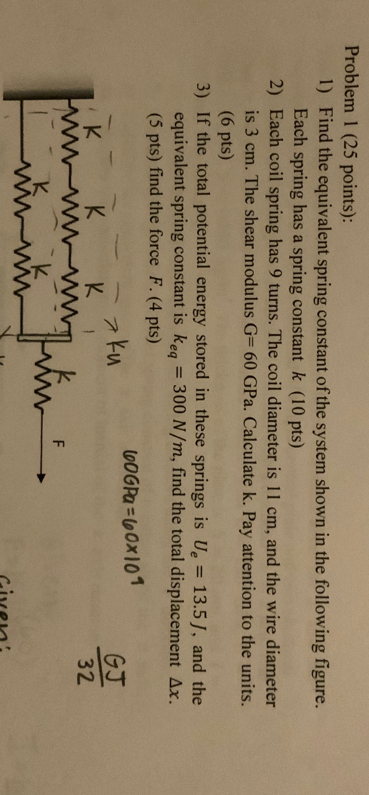 Problem 1 ( 25 ﻿points):Find the equivalent spring | Chegg.com