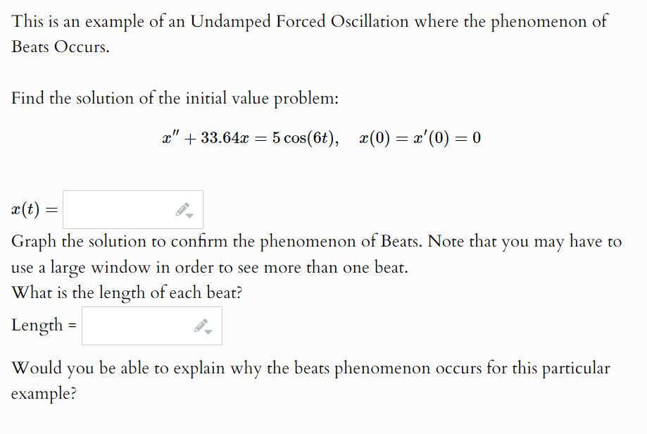 Solved This is an example of an Undamped Forced Oscillation | Chegg.com