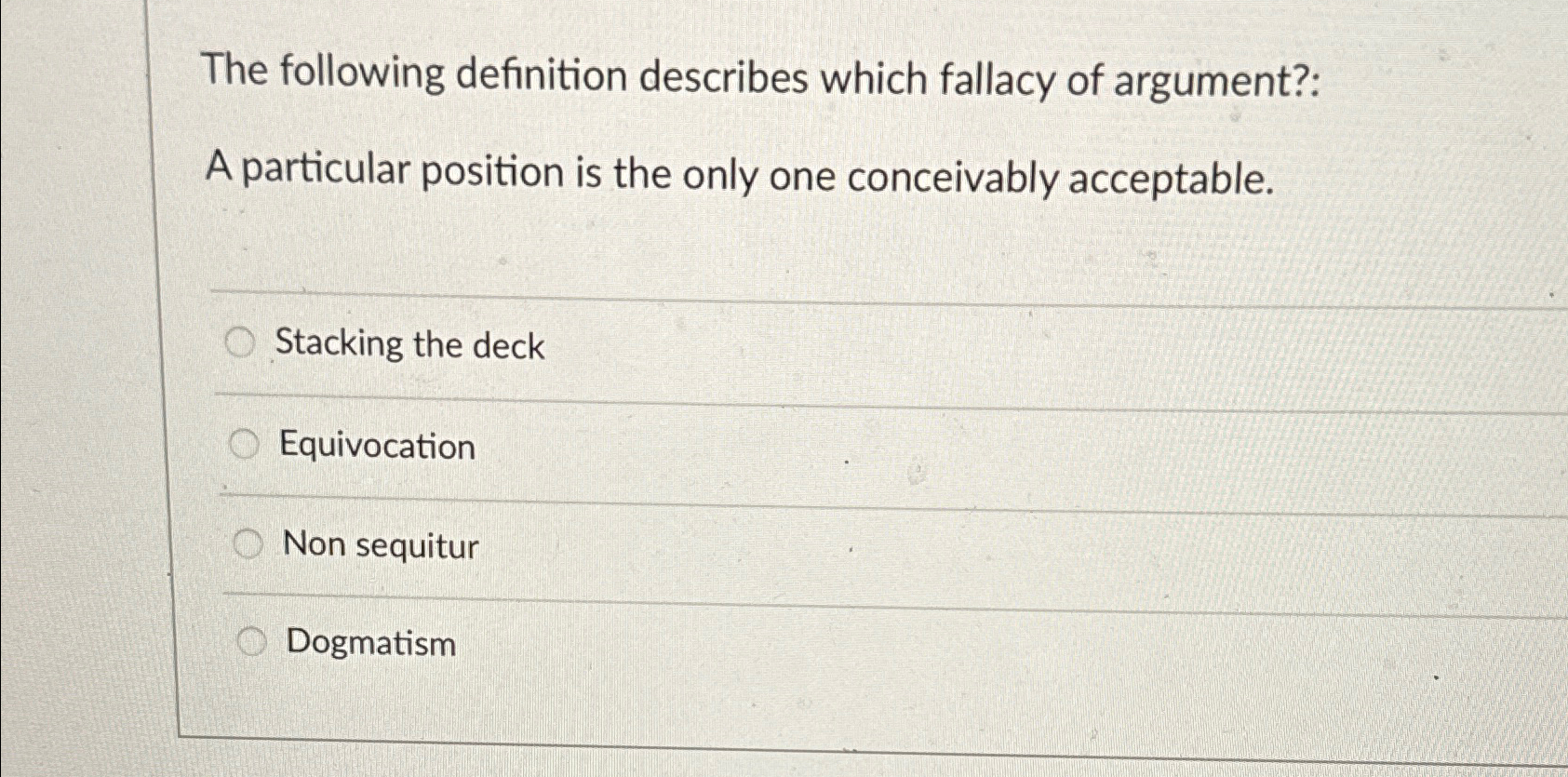 Solved The following definition describes which fallacy of | Chegg.com
