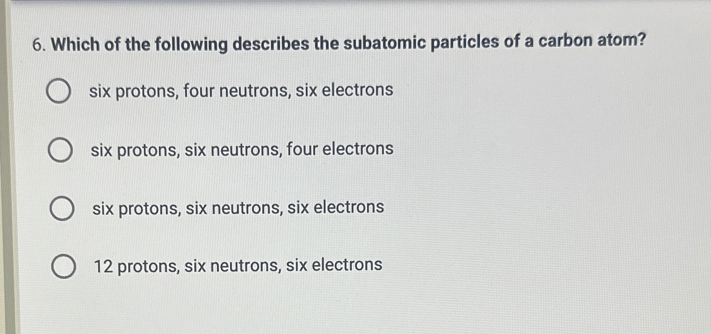 Solved Which of the following describes the subatomic | Chegg.com
