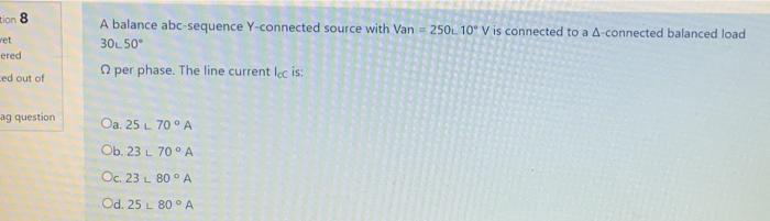 Solved tion 8 A balance abc-sequence Y-connected source with | Chegg.com