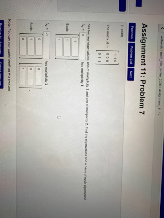 Solved webwork / math_204_winter_2020 / assignment 11/7 | Chegg.com