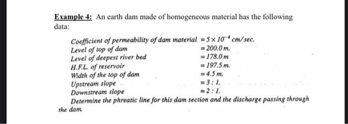 Solved Example 4: An earth dam made of homogeneous material | Chegg.com