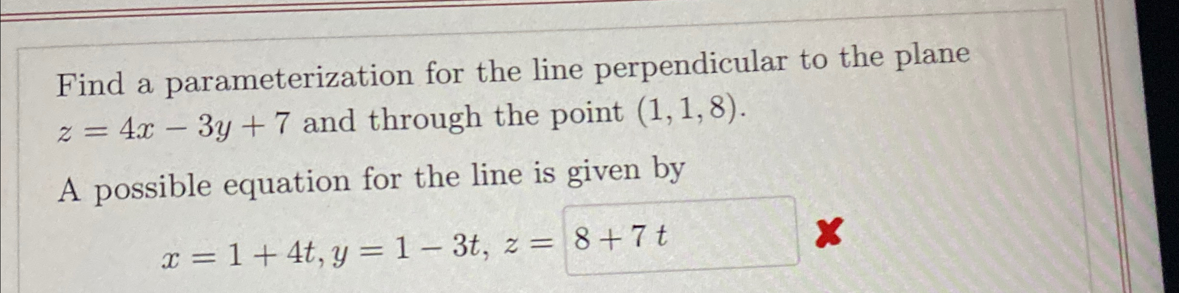 Find a parameterization for the line perpendicular to | Chegg.com