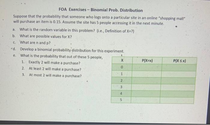 Solved FOA Exercises - Binomial Prob. Distribution Suppose | Chegg.com