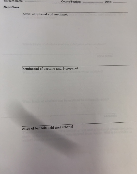Solved Student name: Course/Section: Date: Reactions acetal | Chegg.com Solved Student name: Course/Section: Date: Reactions acetal | Chegg.com