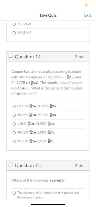 Solved Copper has two naturally occurring isotopes with | Chegg.com