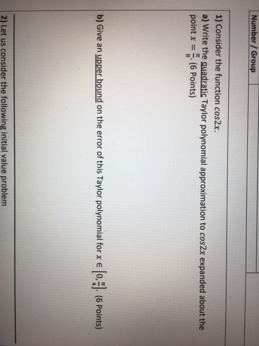 Solved Number / Group 1) Consider the function cos2x. a) | Chegg.com