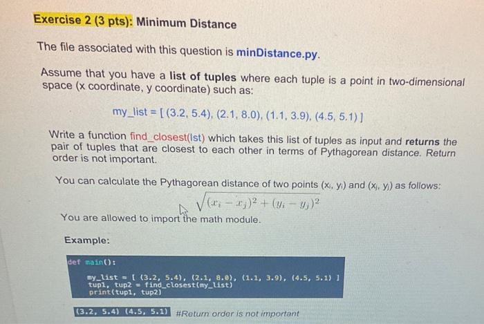 Solved Exercise 2 (3 pts): Minimum Distance The file | Chegg.com