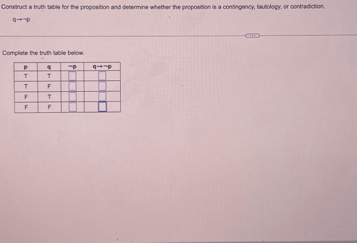 Solved Construct a truth table for the proposition and | Chegg.com
