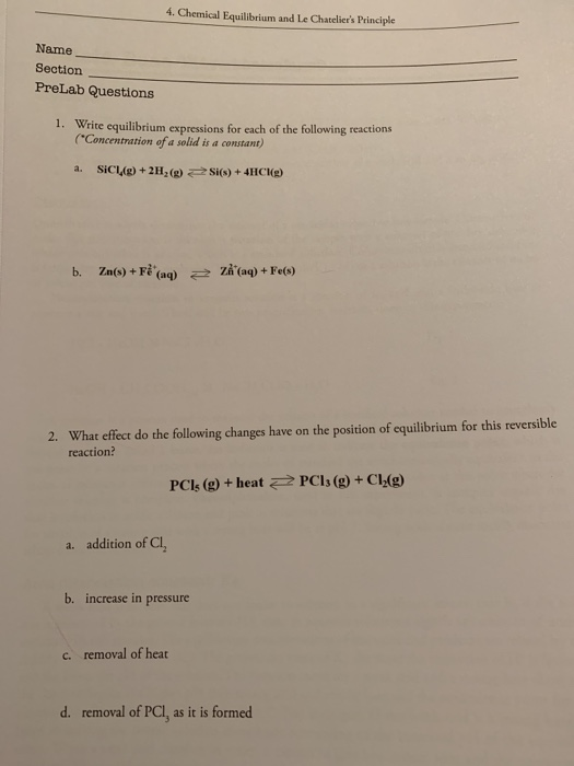 Solved 4. Chemical Equilibrium and Le Chatelier's Principle | Chegg.com