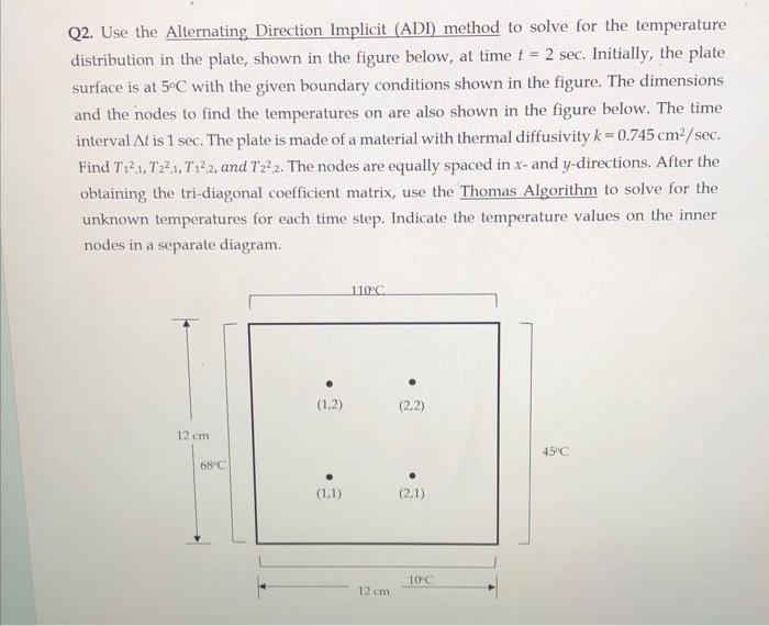 Solved Q2 Use The Alternating Direction Implicit Adi