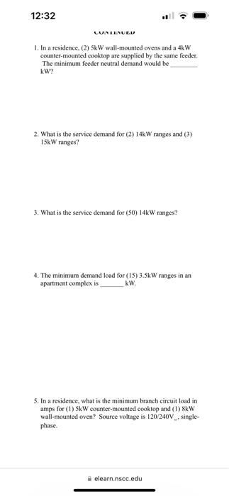 Solved 1. In a residence, (2) 5 kW wall-mounted ovens and a | Chegg.com