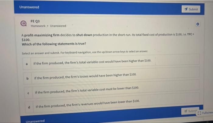 Solved Unanswered Submit FE Q3 Homework Unanswered A | Chegg.com Solved Unanswered Submit FE Q3 Homework Unanswered A | Chegg.com