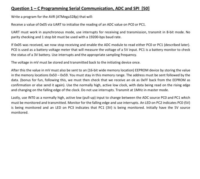 Solved Question 1-C Programming Serial Communication, ADC | Chegg.com