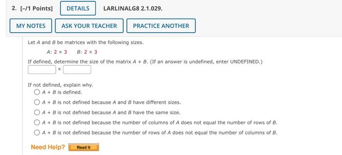 Let A and B be matrices with the following sizes. | Chegg.com