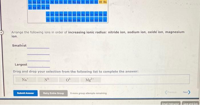 Solved Arrange the following ions in order of increasing | Chegg.com