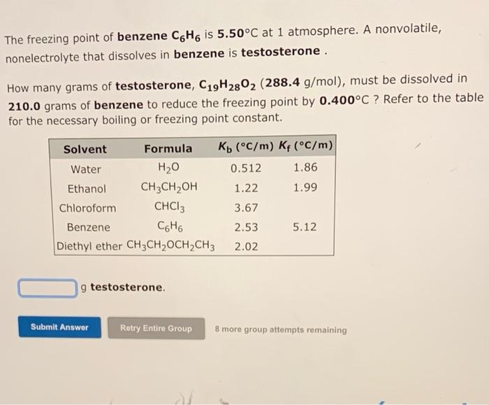 Solved The freezing point of benzene C6H6 is 5.50°C at 1 | Chegg.com