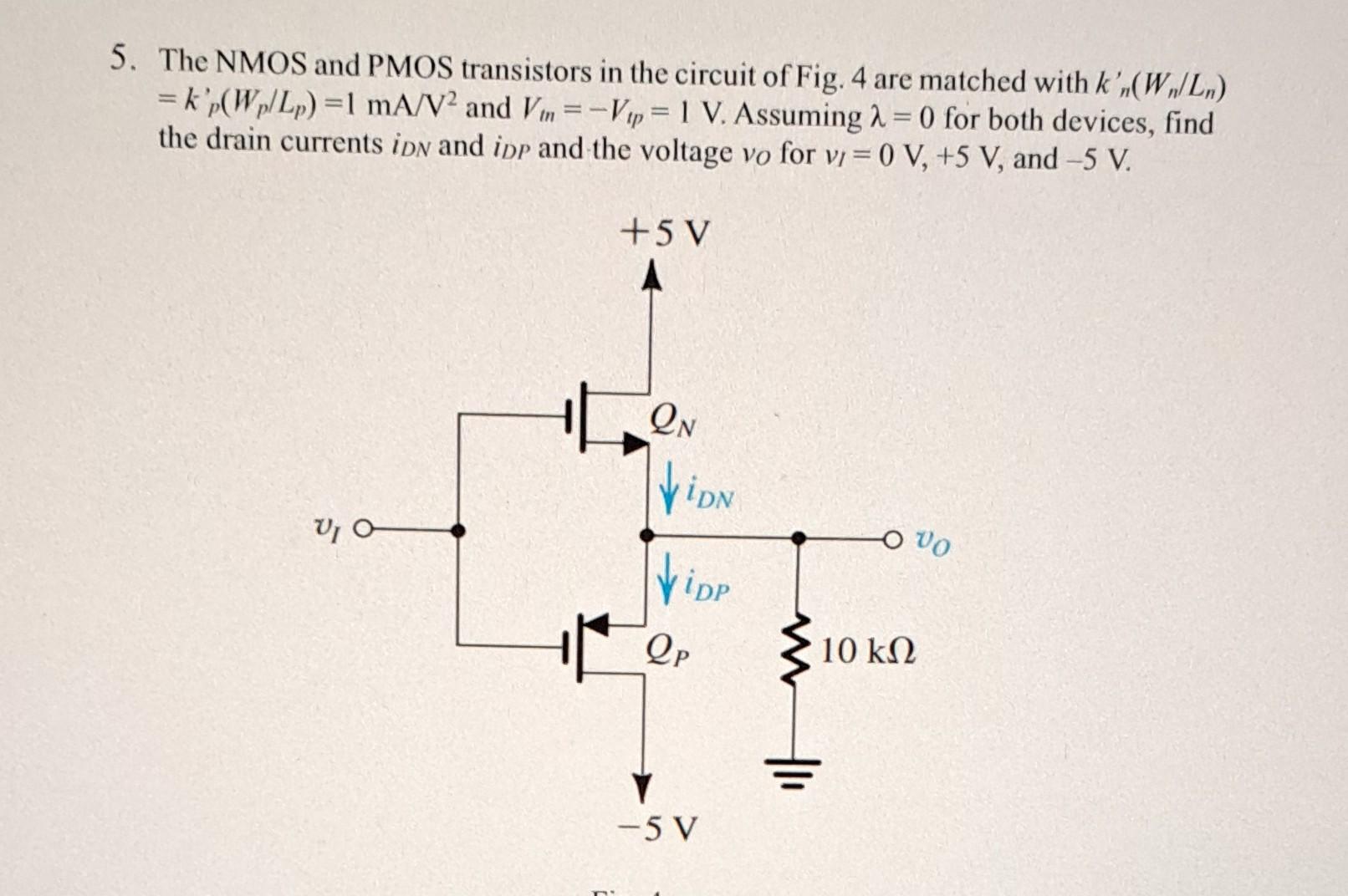 Solved 5. The NMOS and PMOS transistors in the circuit of | Chegg.com