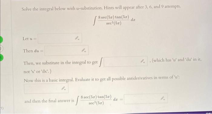 Solved Solve the integral below with u-substitution. Hints | Chegg.com