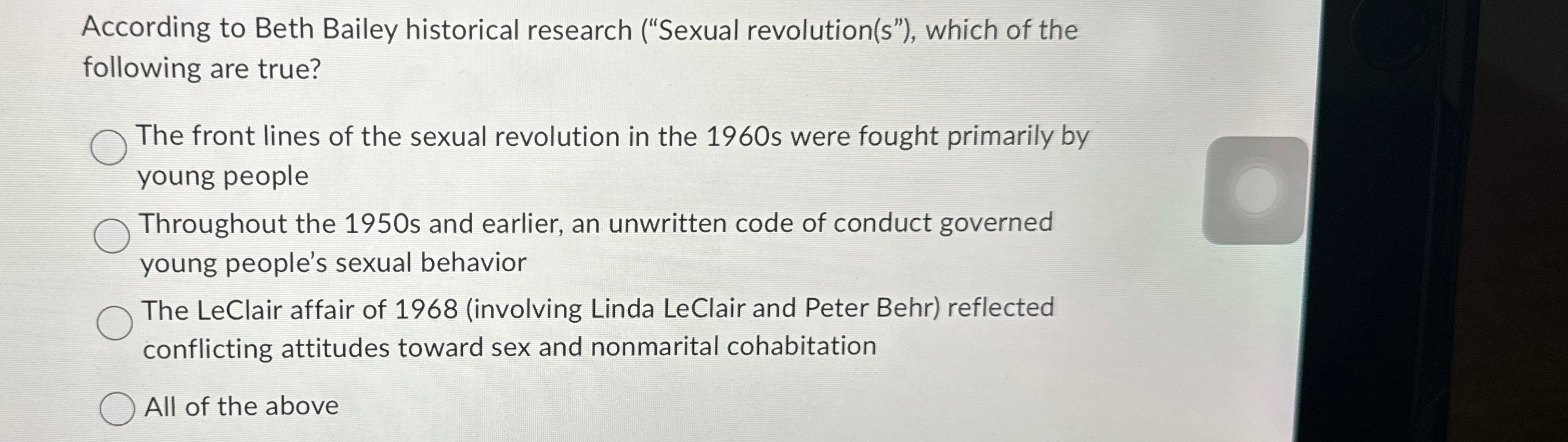 Solved According to Beth Bailey historical research ("Sexual | Chegg.com