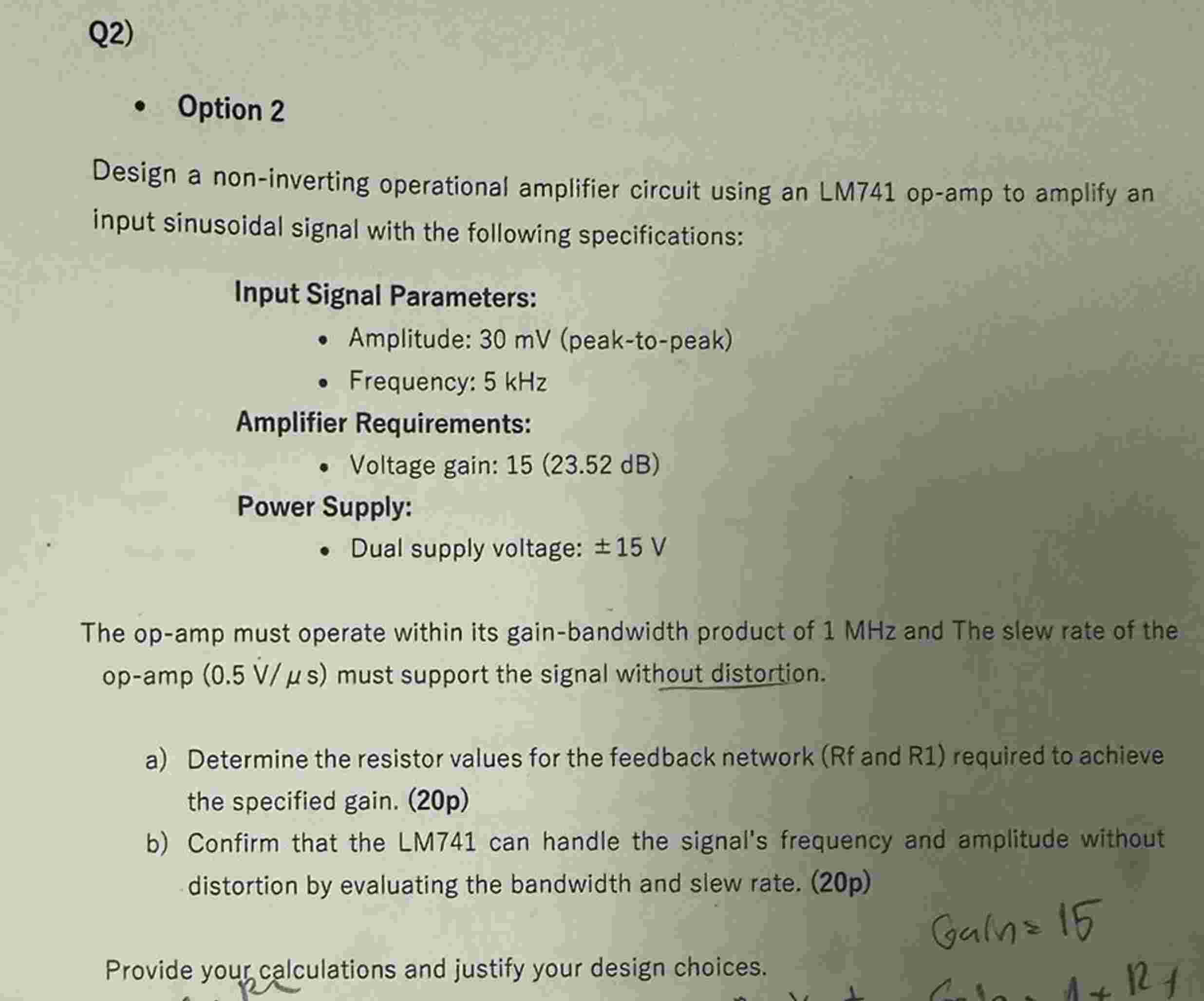 Q2)- ﻿Option 2Design a non-inverting operational | Chegg.com