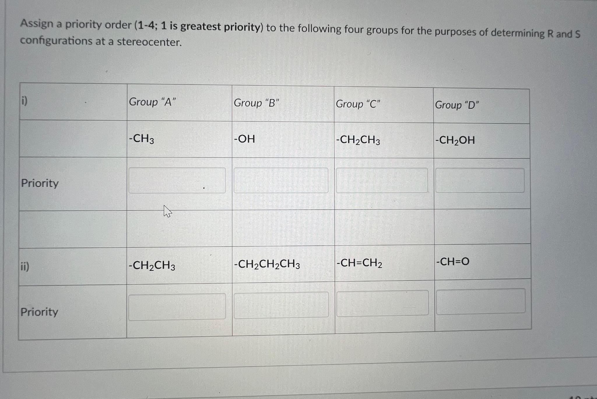 Solved Assign a priority order (1-4; 1 ﻿is greatest | Chegg.com