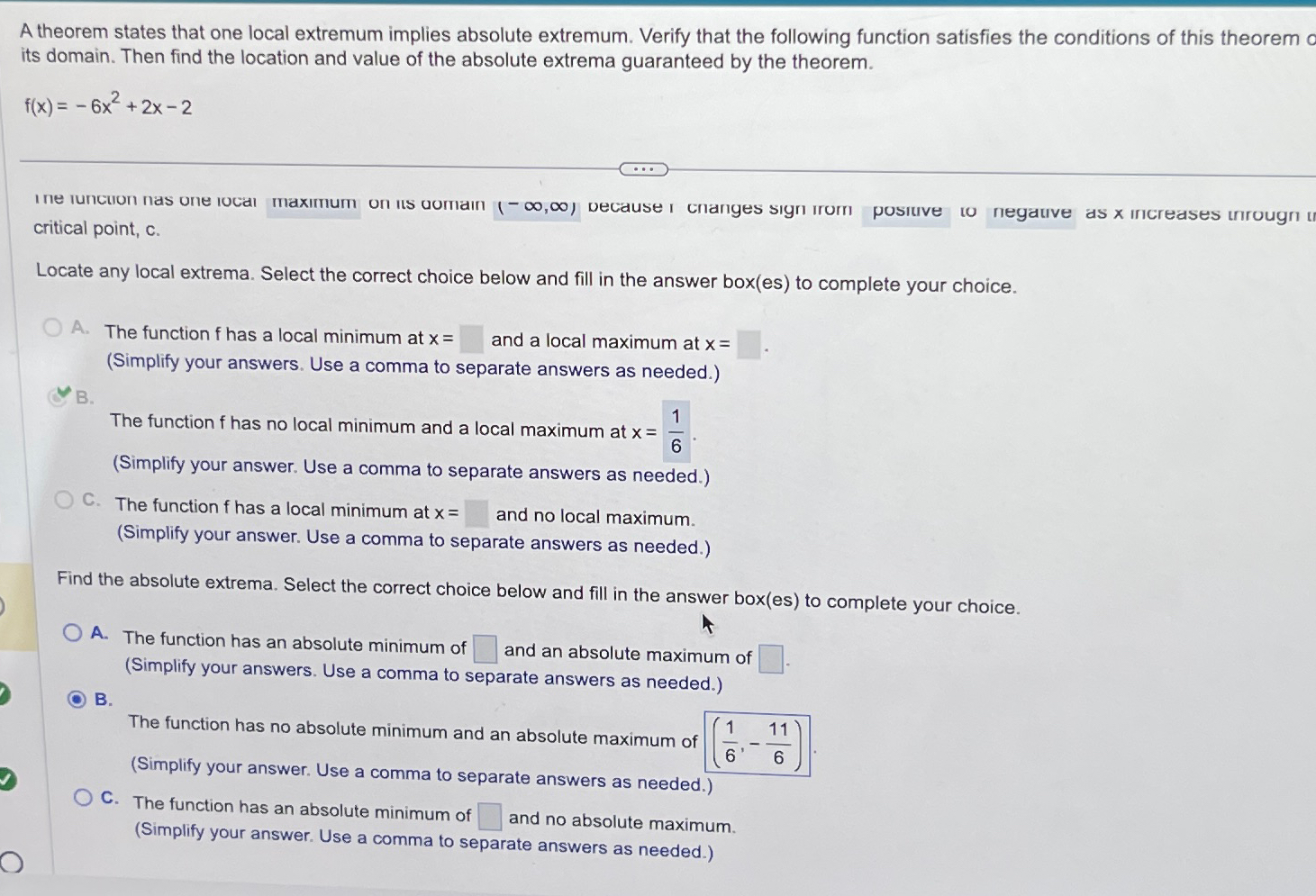 Solved A theorem states that one local extremum implies | Chegg.com