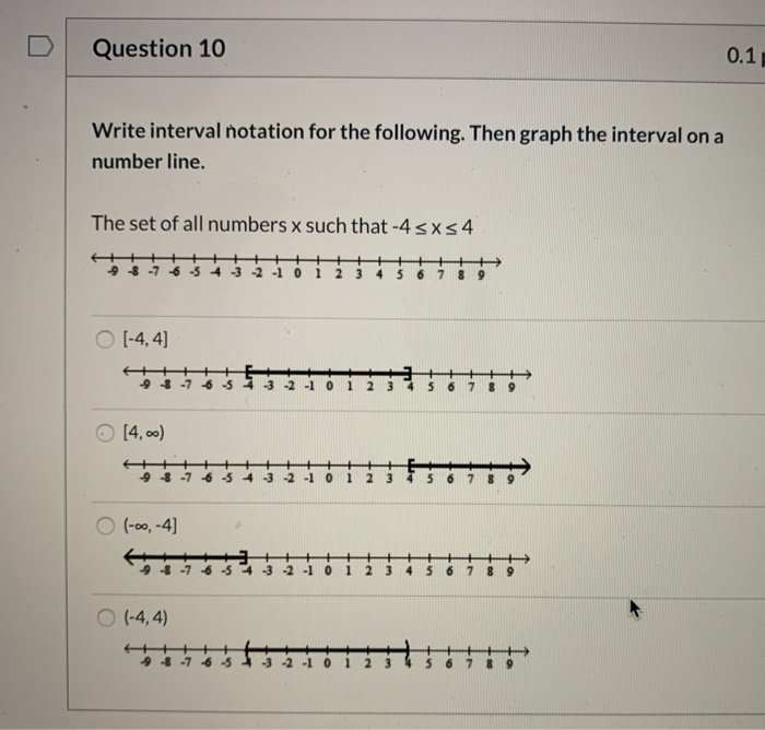 Solved Question 10 0.11 Write interval notation for the | Chegg.com